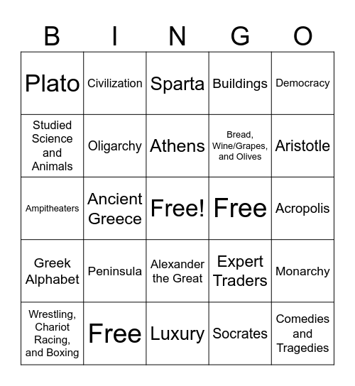 Ancient Greece Bingo Card