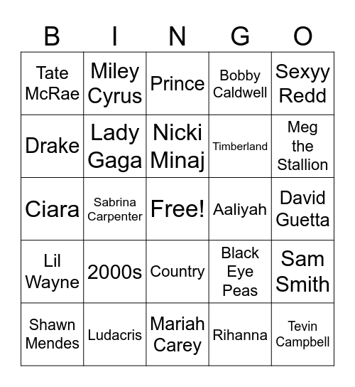 Jukebox Bingo Card