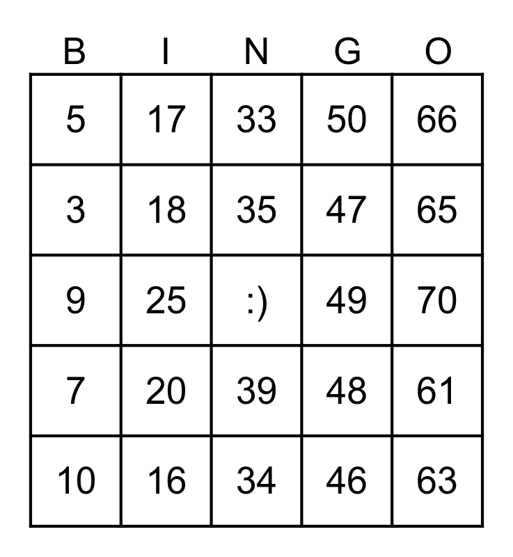 Taina 70 Bingo! Bingo Card