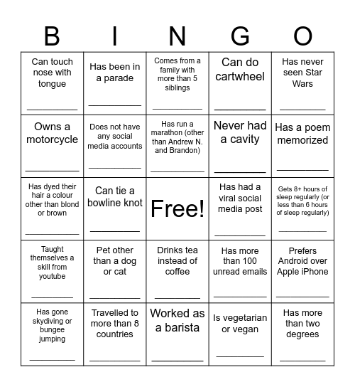 Roper Greyell Bingo Card