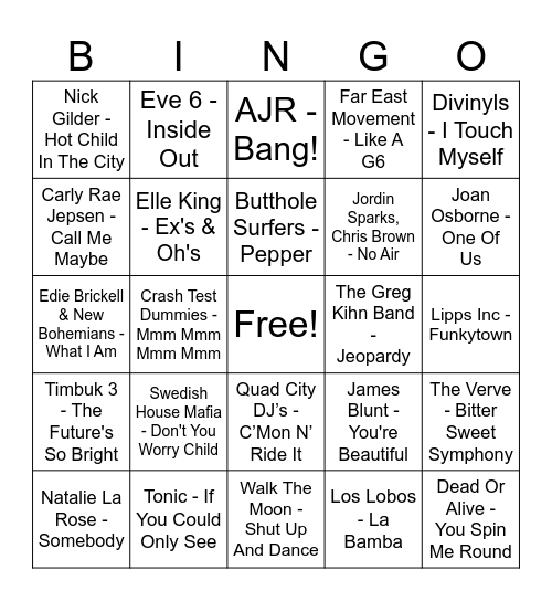One Hit Wonders - Side A Bingo Card