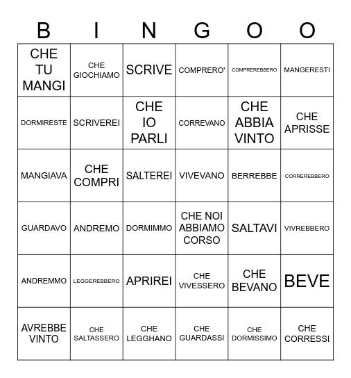 Tombola dei verbi Bingo Card