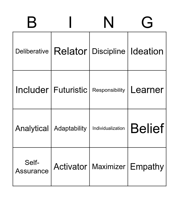 Talent Bingo Card