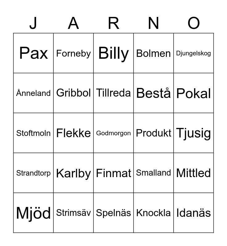 Ikea Bingo Card