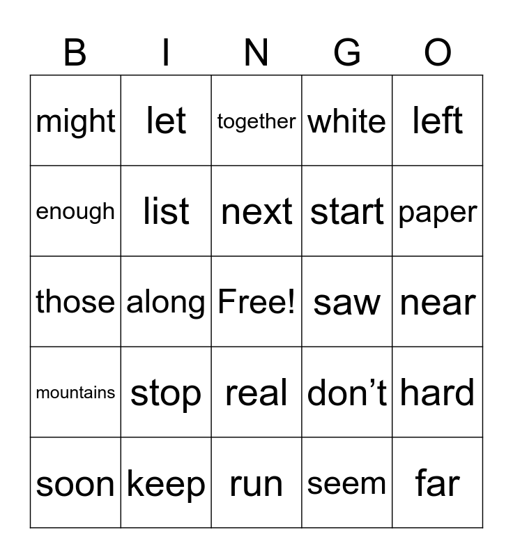 Fry 3rd 100 Bingo Card