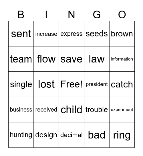 Fry 8th 100 Bingo Card