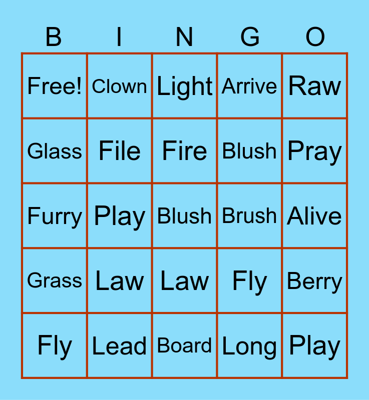 R & L minimal pairs Bingo Card