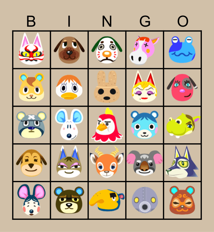 ACNH Villager Hunt Bingo Card