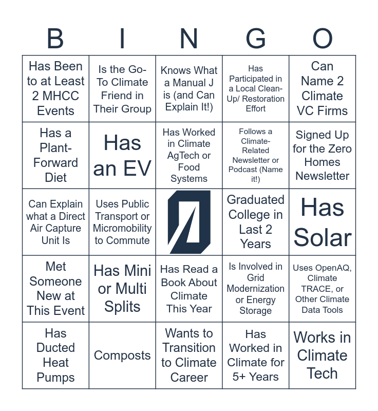 Mile High Climate Club Bingo Card
