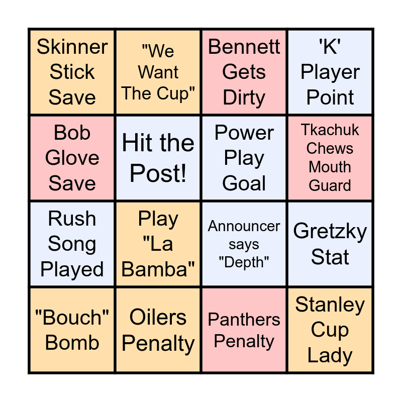 OILERS PANTHERS GAME 2 Bingo Card