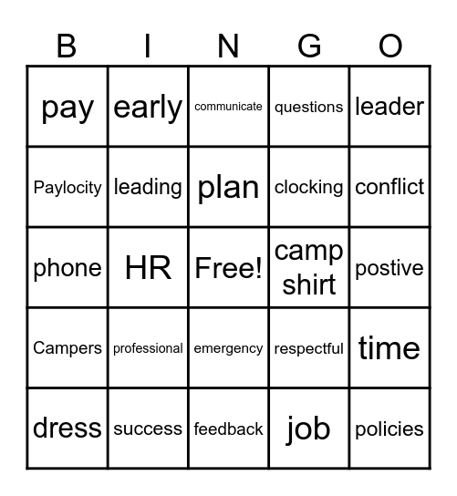 CAMP BINGO Card