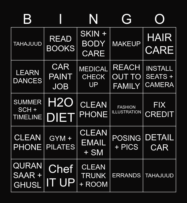 6 MONTH GLOW UP Bingo Card