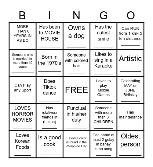 FILIPINO HUMAN BINGO Card