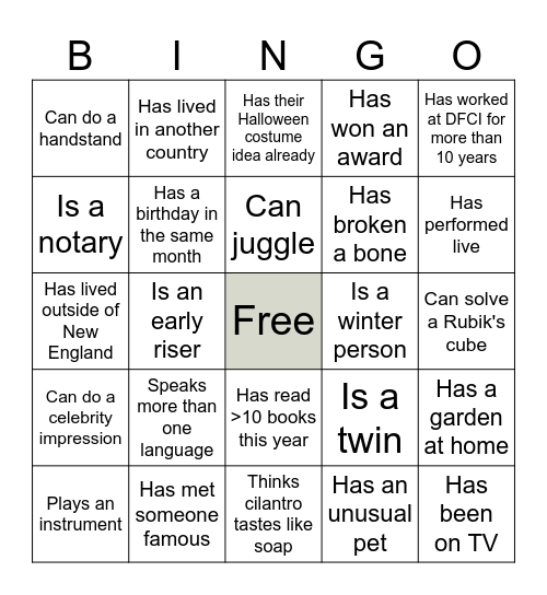 Human Bingo! Bingo Card