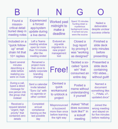 Knowledge Worker Bingo Card