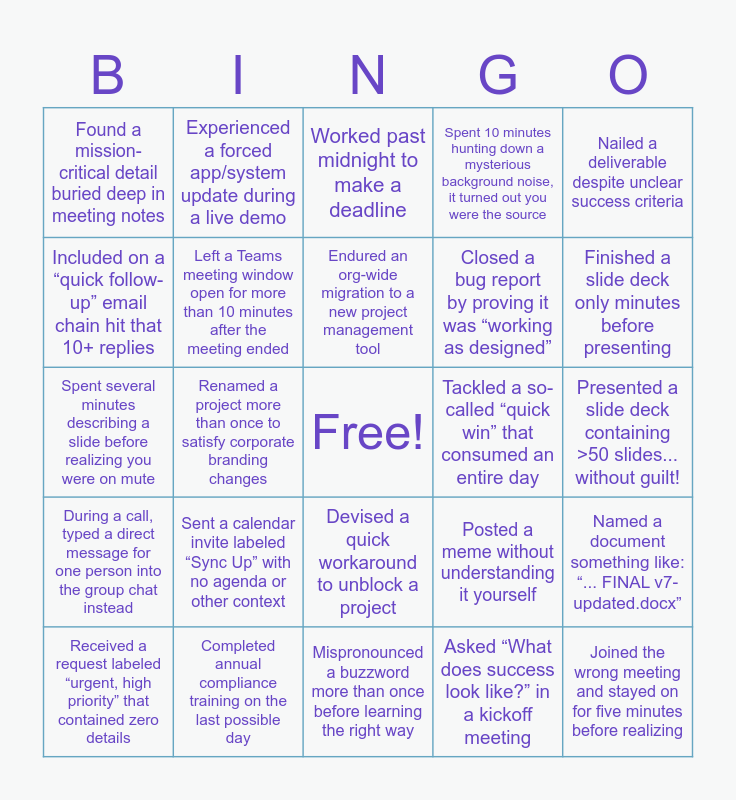 Knowledge Worker Bingo Card