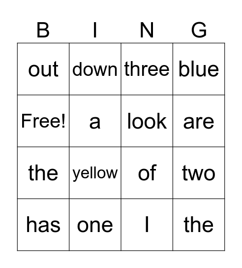Tricky word Bingo Card