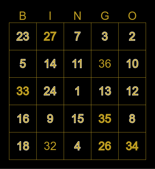 1-37 Bingo Card