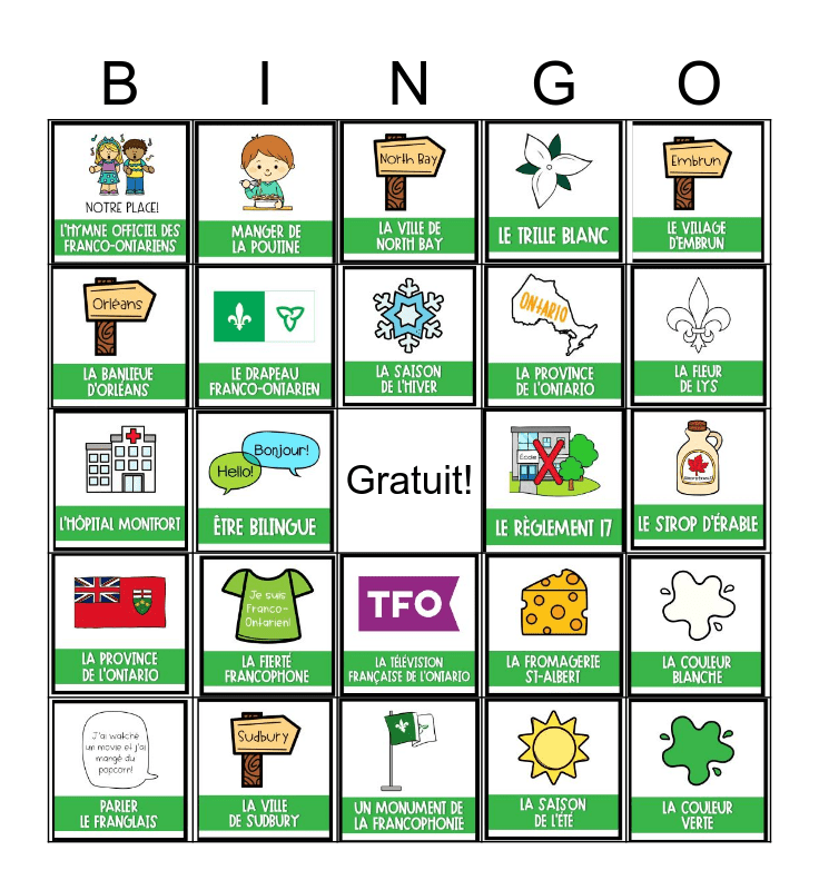 Franco-Ontario Bingo Card