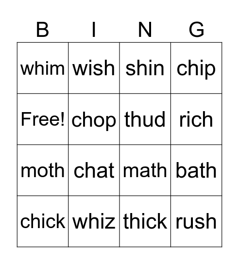 Digraph Bingo Card