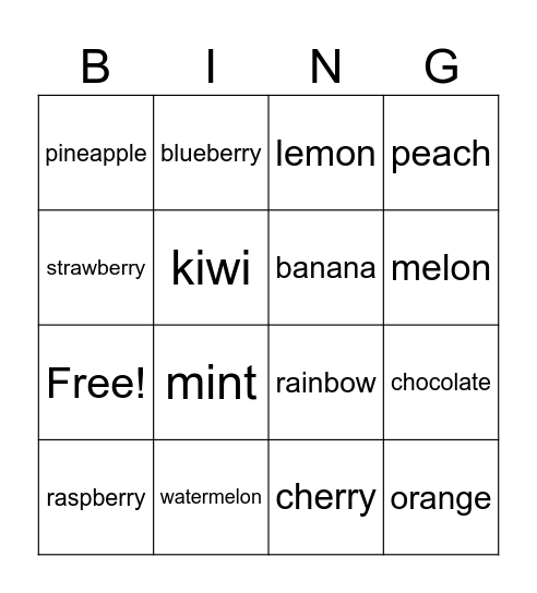 Popsicle Flavors Bingo Card
