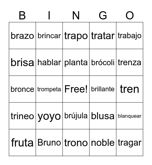 Bingo de español Bingo Card