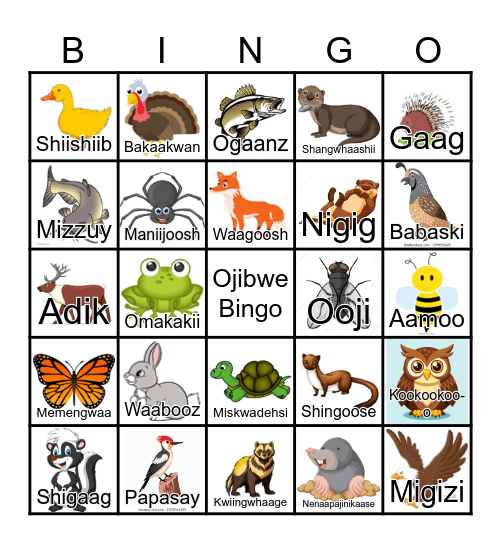 Ojibwe Bingo Card