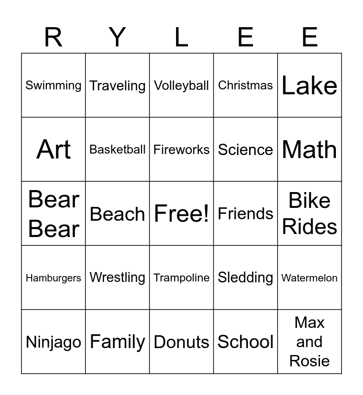 Happy Birthday, Rylee! Bingo Card