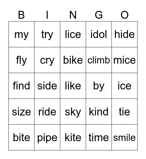 Long ‘I’ Bingo Card