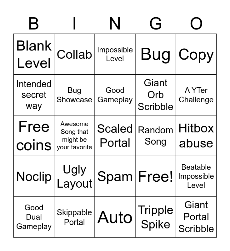 Recent Tab Bingo (Geometry Dash) Bingo Card