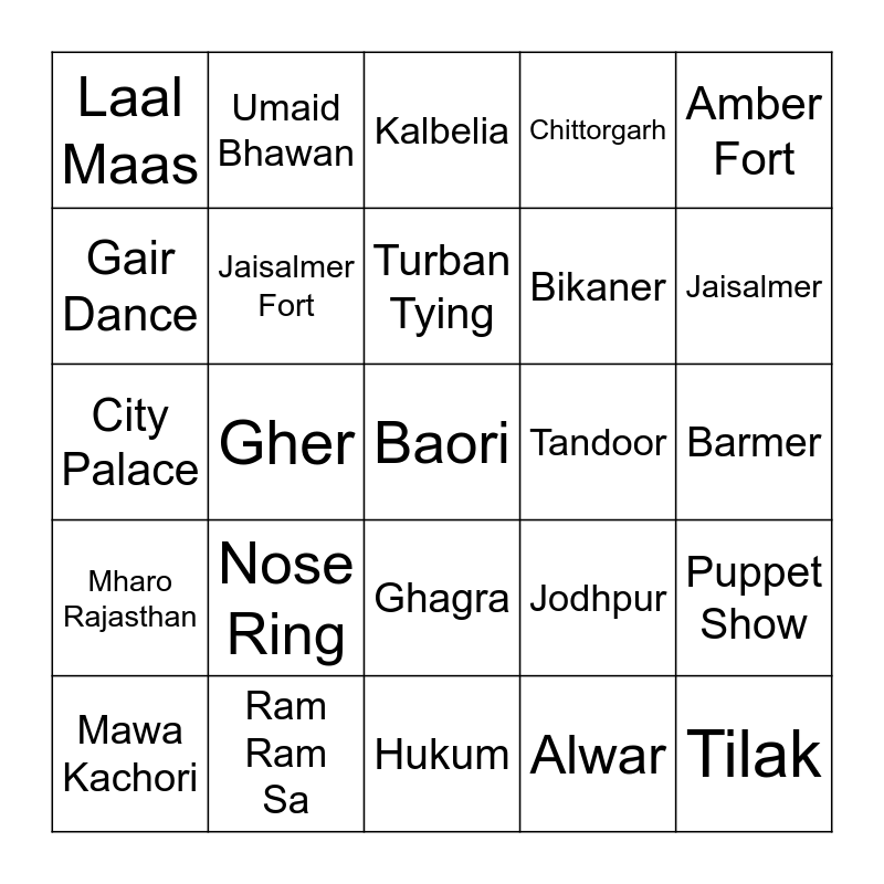 Rajasthani Bingo Card