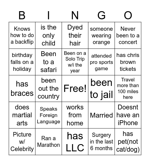 Human Bingo Card