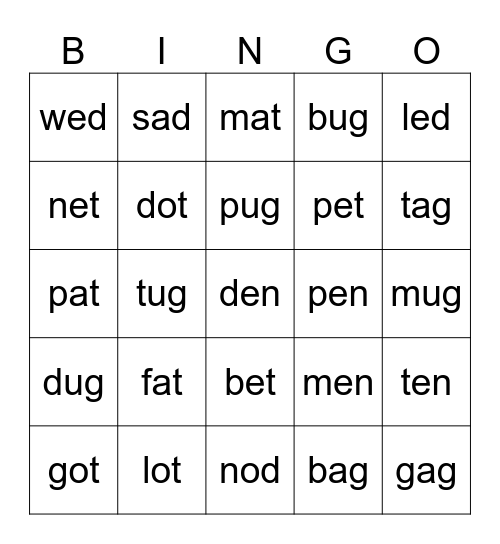 phonics Bingo Card
