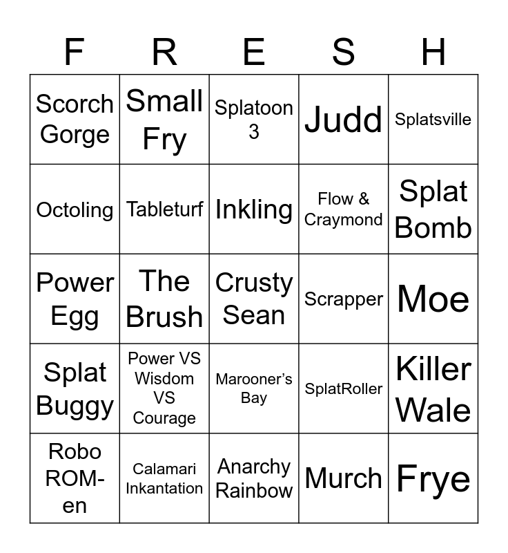 Skull's Splatoon Bingo [Round 2] Bingo Card