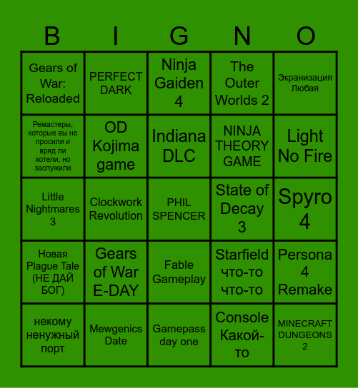 XBOX SHOWCASE 2025 Bingo Card