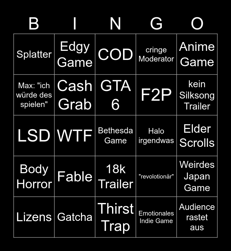 Xbox Showcase Bingo Card