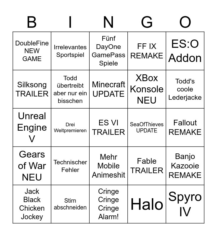 GAME BOX Y SHOWCASE Bingo Card