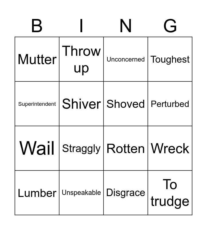 Fall and Winter Vocabulary Bingo Card