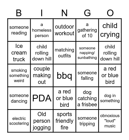 Park Bingo Card