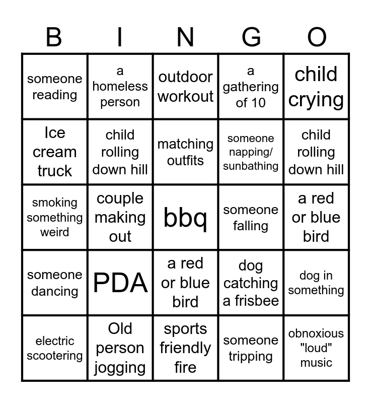 Park Bingo Card