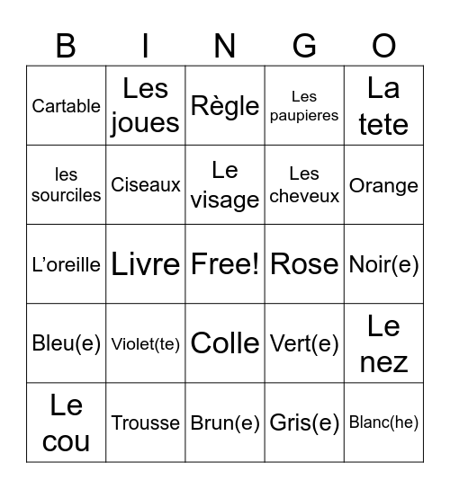 French summer camp Bingo Card