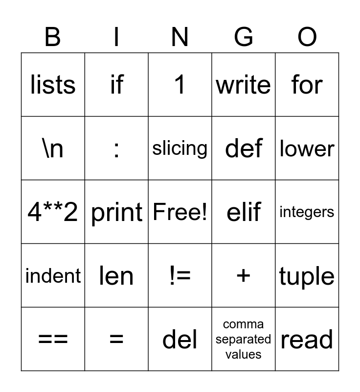 Python Bingo Card