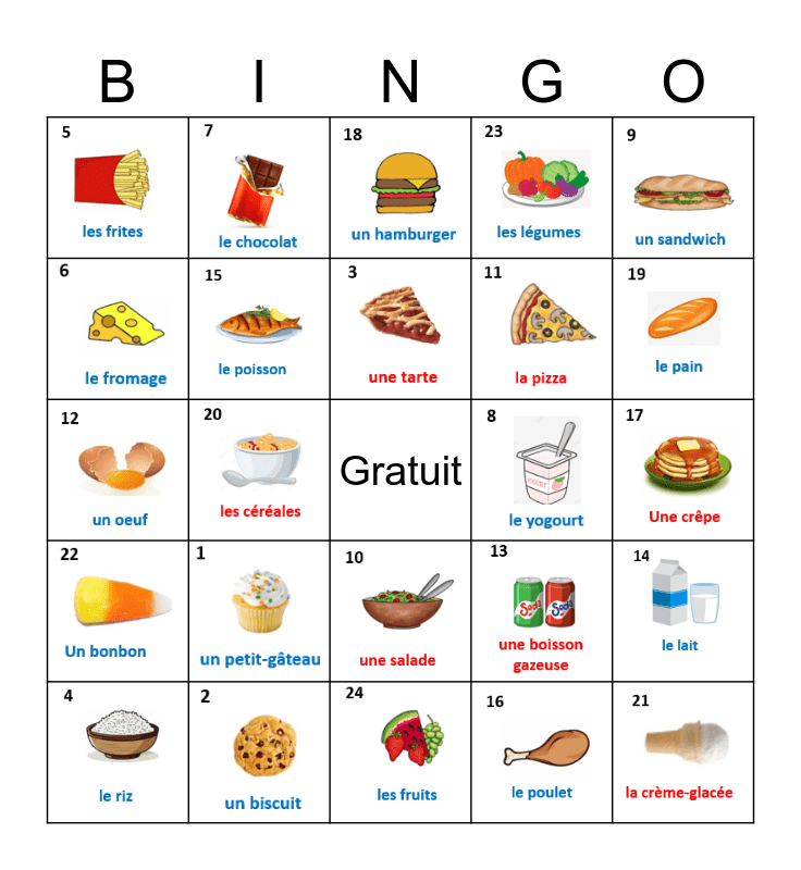 La nourriture Bingo Card