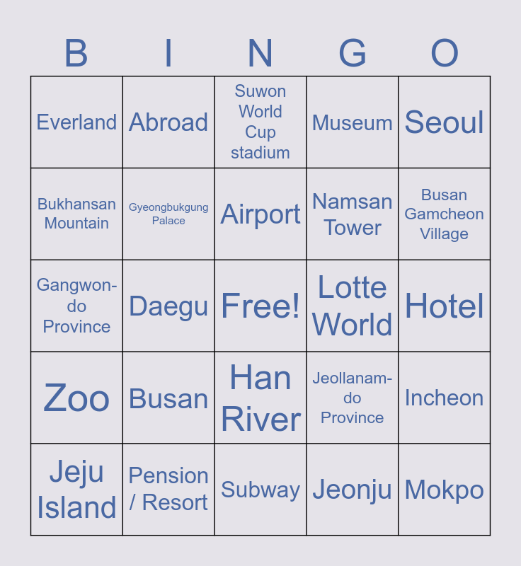 🇰🇷 KOREA 🇰🇷 Bingo Card