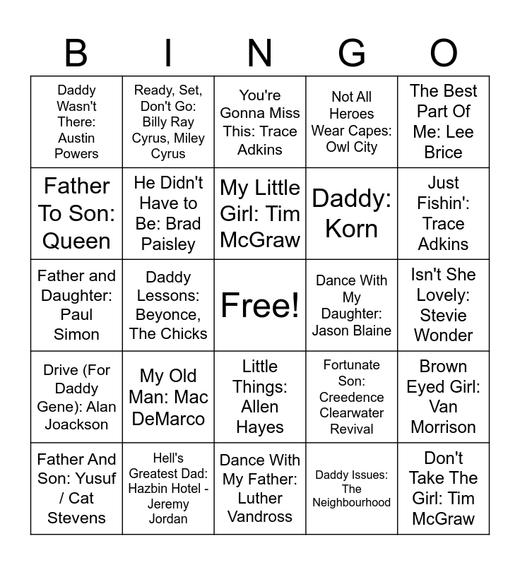 Dads! Bingo Card
