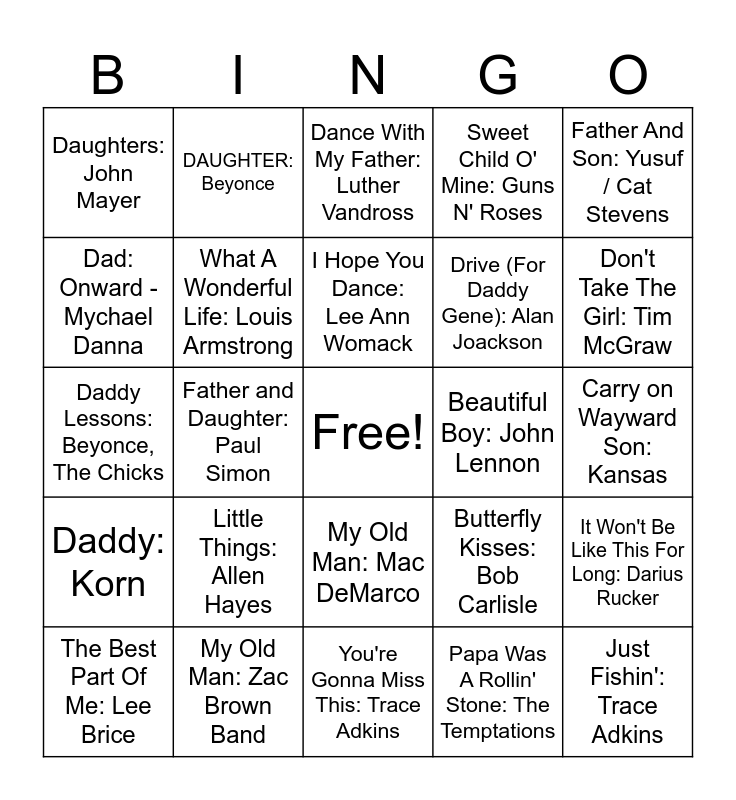 Dads! Bingo Card