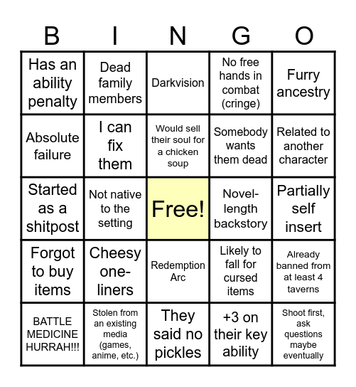 pf2 character bingo Card
