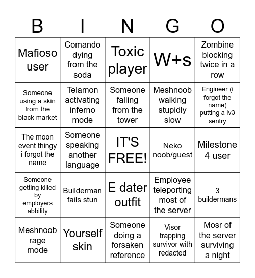 SaaS robloxia corruption bingo card Bingo Card