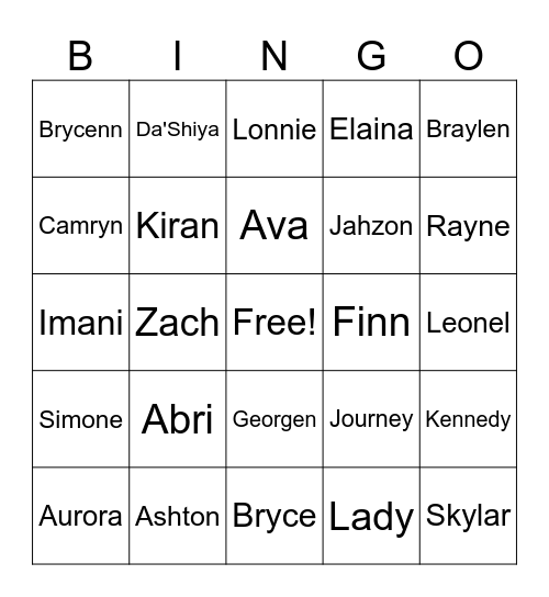 Name Bingo Card