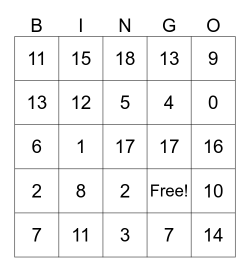 Doubles and Doubles Plus One! Bingo Card